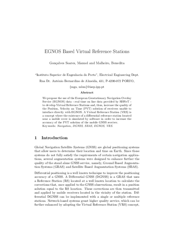 (PDF) Improving GNSS Accuracy with EGNOS VRS