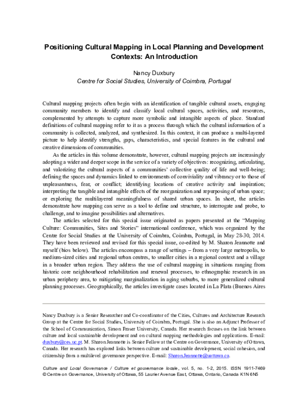 (PDF) Positioning Cultural Mapping in Local Planning and Development ...