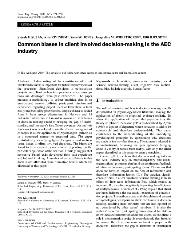 (PDF) Common biases in client involved decision-making in the AEC industry