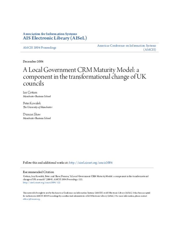 (PDF) A Local Government CRM Maturity Model: a component in the ...