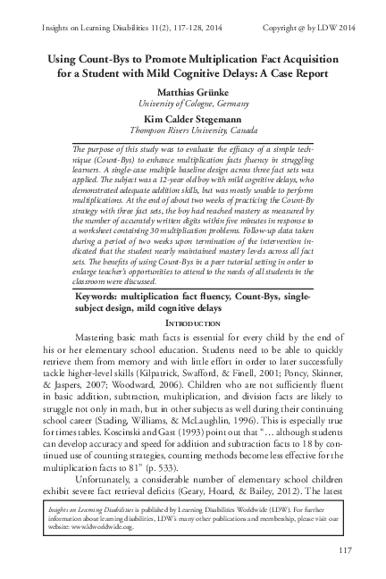 (PDF) Using Count-Bys to Promote Multiplication Fact Acquisition for a ...