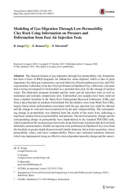 (PDF) Modeling of Gas Migration Through Low-Permeability Clay Rock ...