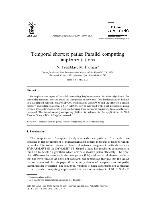 Pdf Temporal Shortest Paths Parallel Computing Implementations