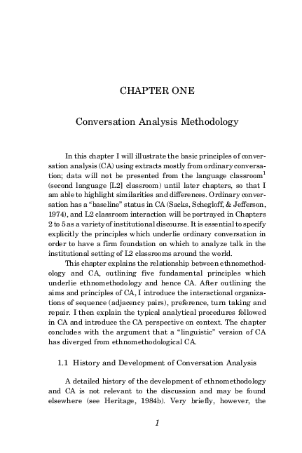 (PDF) Conversation Analysis Methodology