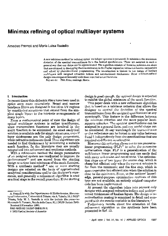 (PDF) Minimax refining of optical multilayer systems