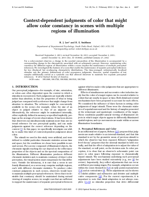 (PDF) Context-dependent judgments of color that might allow color constancy in scenes with ...