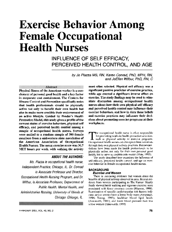 (PDF) Exercise behavior among female occupational health nurses ...