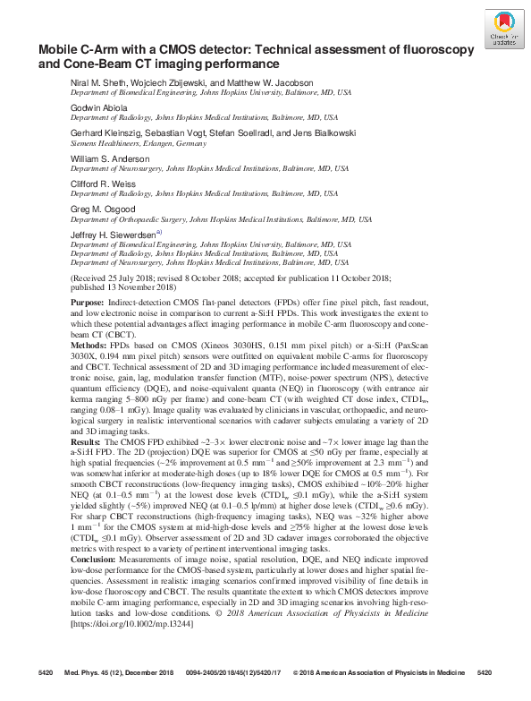 (PDF) Mobile C-Arm with a CMOS detector: Technical assessment of ...