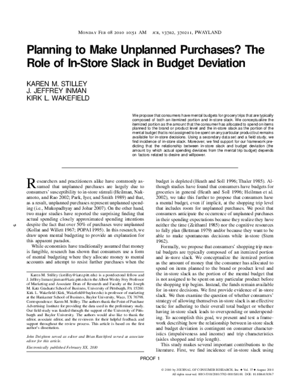 (PDF) Planning to Make Unplanned Purchases? The Role of In‐Store Slack ...