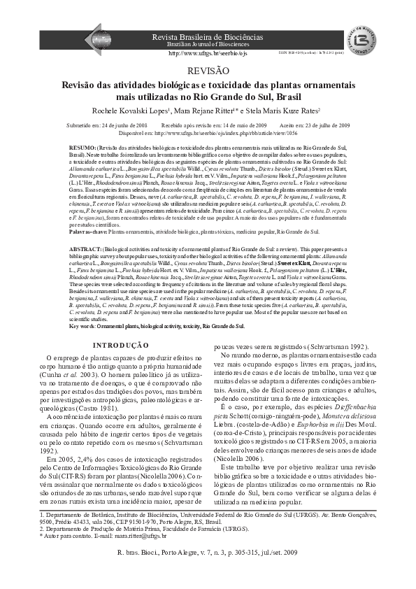 (PDF) Revisão das atividades biológicas e toxicidade das plantas ...