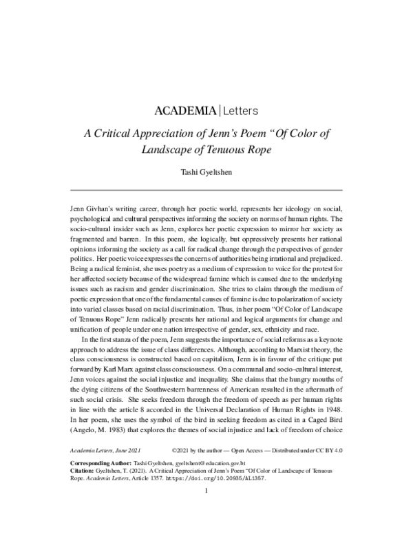(PDF) A Critical Appreciation of Jenn’s Poem “Of Color of Landscape of ...