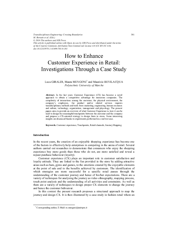 (PDF) How to Enhance Customer Experience in Retail: Investigations ...