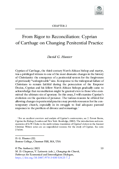(PDF) From Rigor to Reconciliation: Cyprian of Carthage on Changing ...
