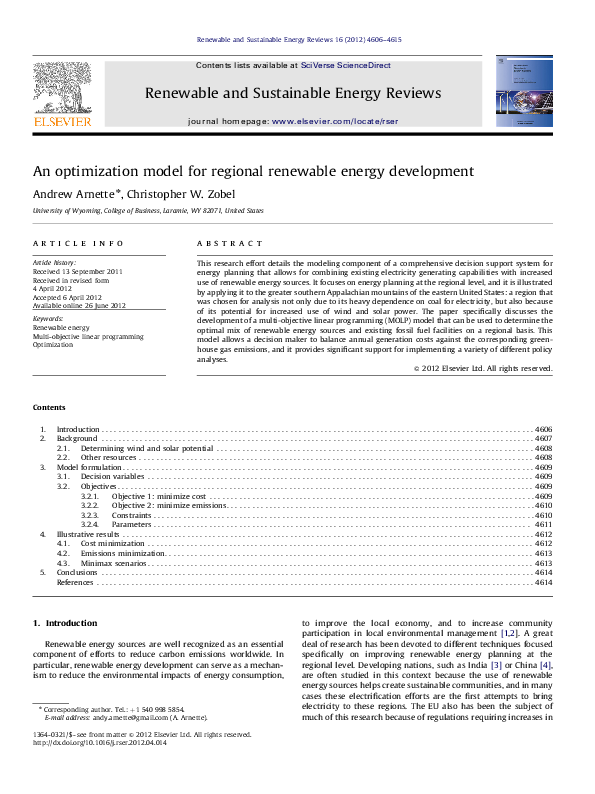 (PDF) An optimization model for regional renewable energy development