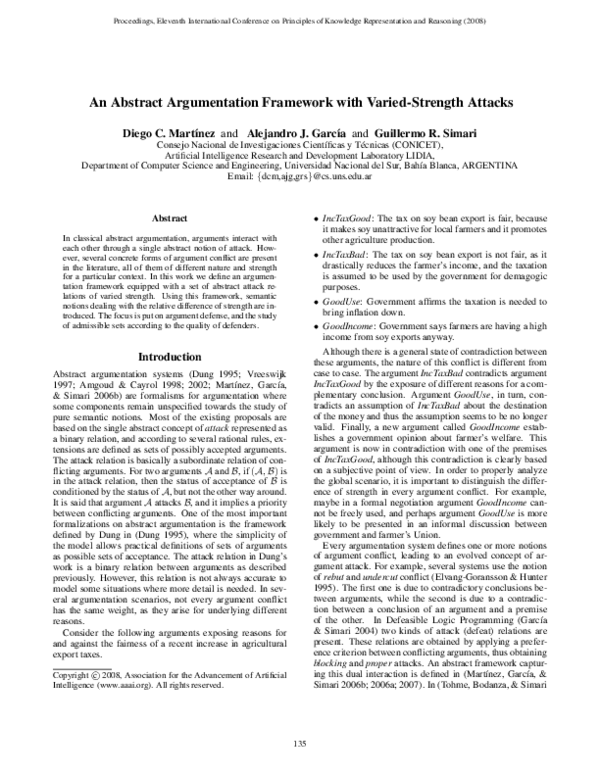 (PDF) An abstract argumentation framework with variedstrength attacks