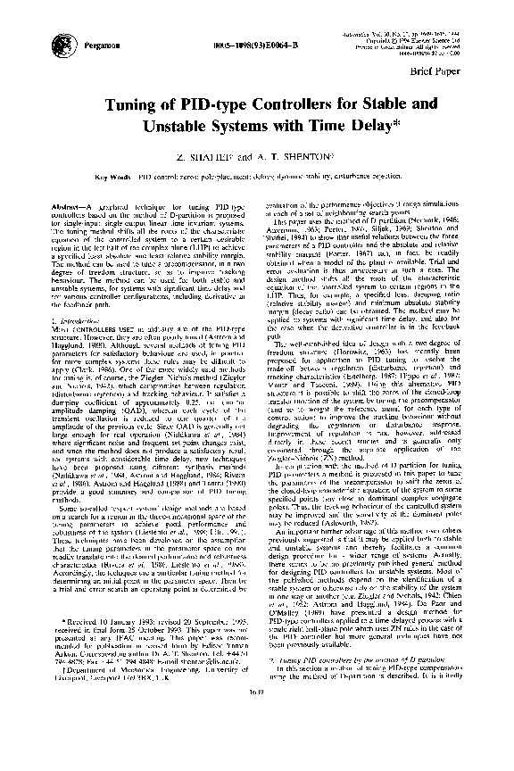 (PDF) Tuning of PID-type controllers for stable and unstable systems ...