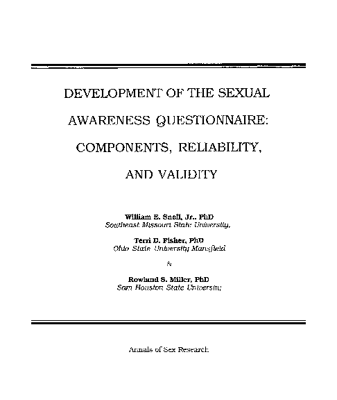 (PDF) Development of the Sexual Awareness Questionnaire: Components ...