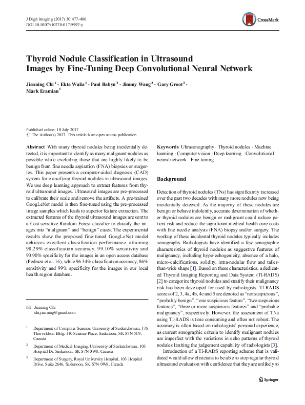 (PDF) Thyroid Nodule Classification in Ultrasound Images by Fine-Tuning Deep Convolutional ...