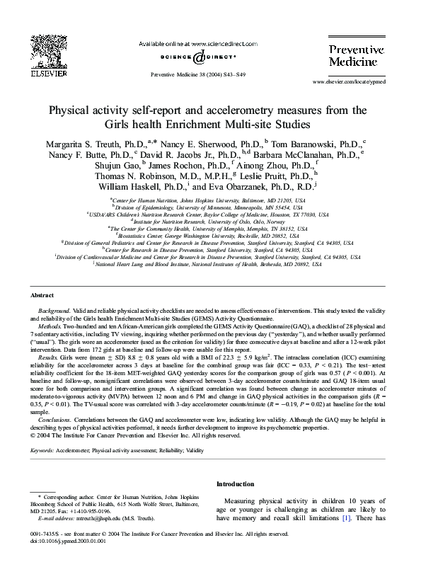 (PDF) Physical activity self-report and accelerometry measures from the Girls health Enrichment ...