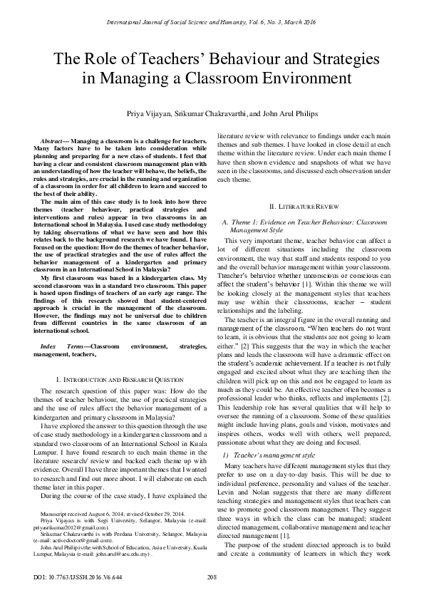 (PDF) The Role of Teachers’ Behaviour and Strategies in Managing a ...