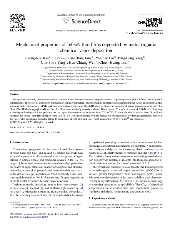 (PDF) Mechanical properties of InGaN thin films deposited by metal ...