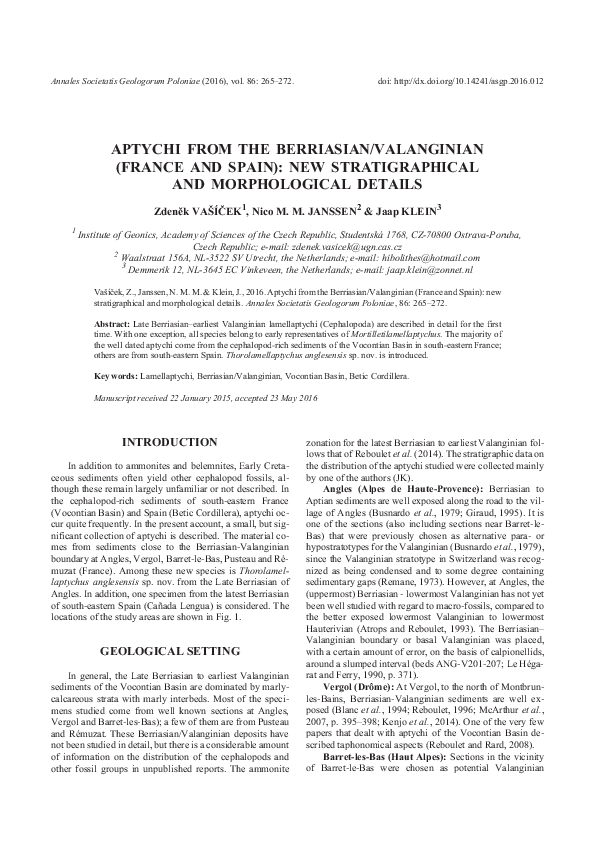 (PDF) Aptychi from the Berriasian/Valanginian (France and Spain): new ...