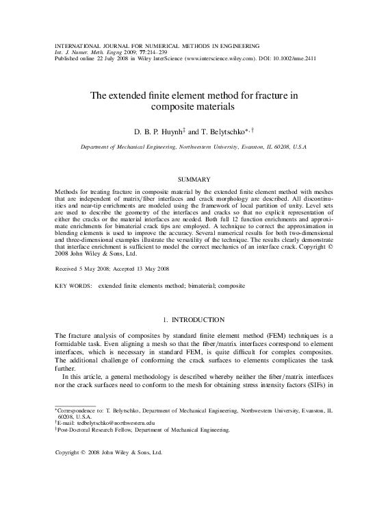Pdf The Extended Finite Element Method For Fracture In Composite