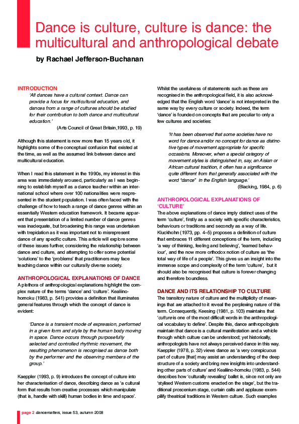 (PDF) Dance is culture, culture is dance: the multicultural and ...