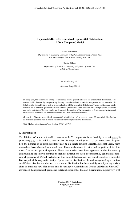 Pdf Exponential Discrete Generalized Exponential Distribution A New Compound Model