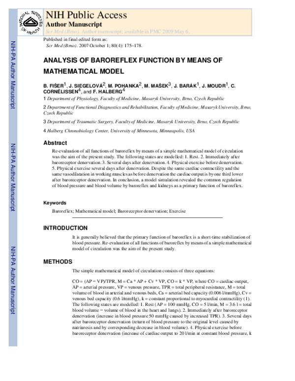 (PDF) Analysis of Baroreflex Function by Means of Mathematical Model