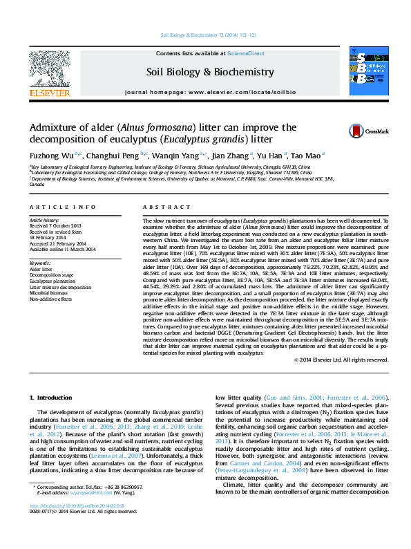 (PDF) Admixture of alder (Alnus formosana) litter can improve the ...
