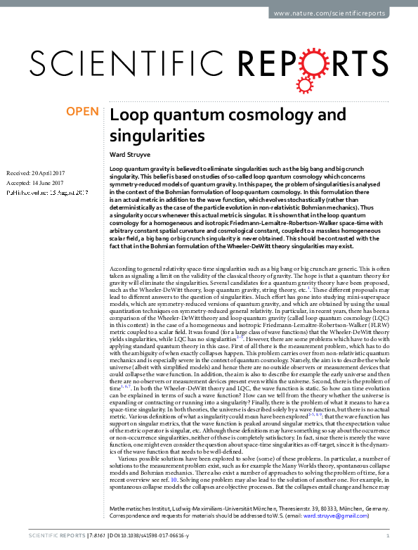 (PDF) Loop quantum cosmology and singularities