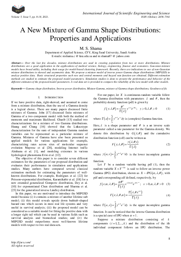 (PDF) A New Mixture of Gamma Shape Distributions: Properties and ...