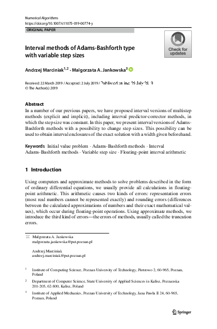 (PDF) Interval methods of Adams-Bashforth type with variable step sizes | Andrzej Marciniak ...
