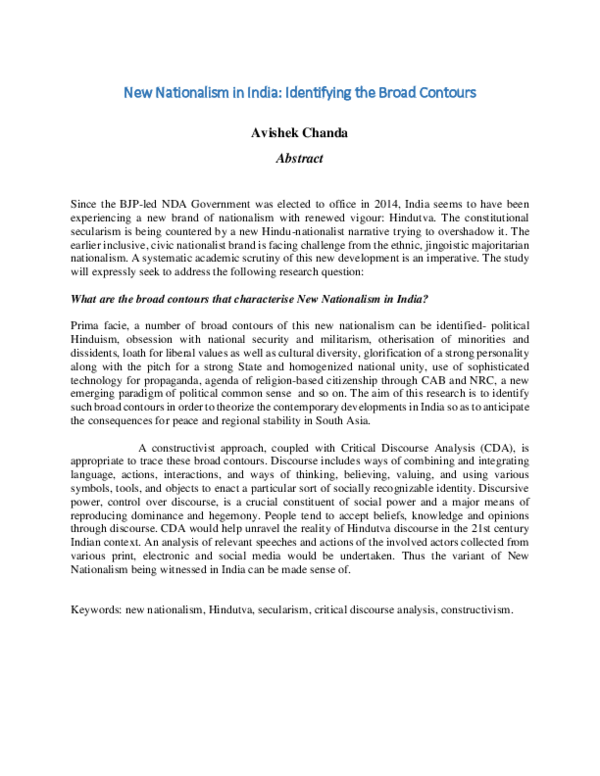 (PDF) New Nationalism in India: Identifying the Broad Contours