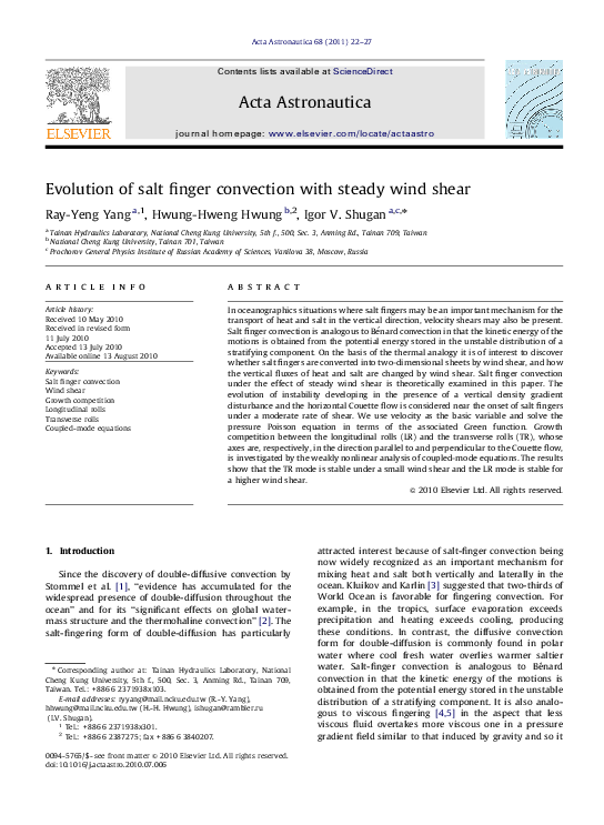 (PDF) Evolution of salt finger convection with steady wind shear