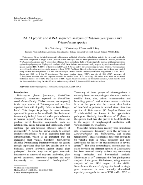 (PDF) RAPD profile and rDNA sequence analysis of Talaromyces flavus and Trichoderma species