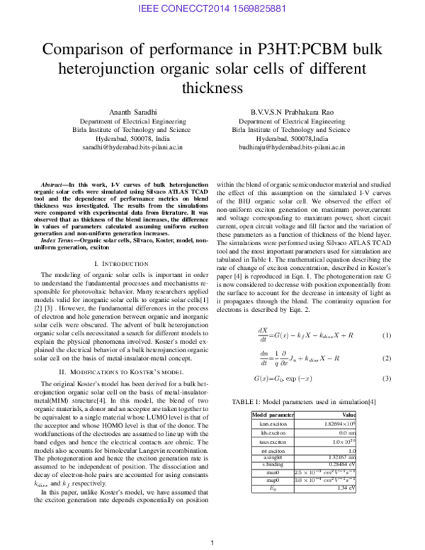 (PDF) Comparison of performance in P3HT:PCBM bulk heterojunction organic solar cells of ...