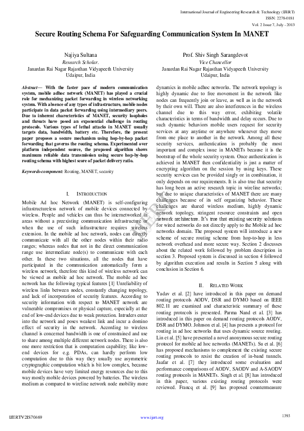 Pdf Ijert Secure Routing Schema For Safeguarding Communication System In Manet 9777