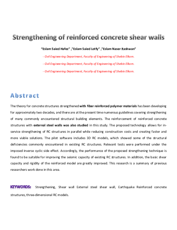 Pdf Strengthening Of Reinforced Concrete Shear Walls