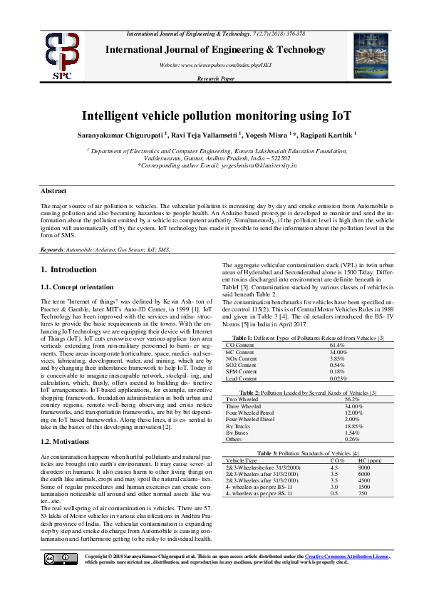 (PDF) Intelligent vehicle pollution monitoring using IoT