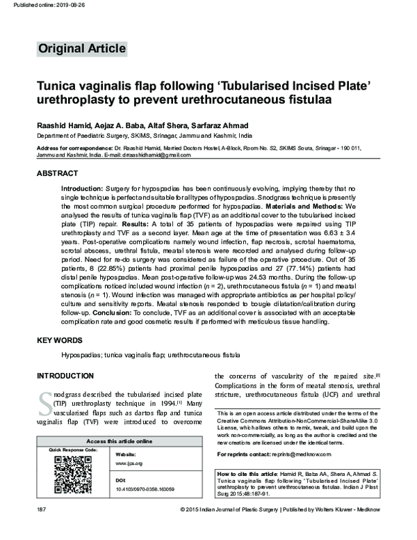 (PDF) Tunica vaginalis flap following ′Tubularised Incised Plate ...