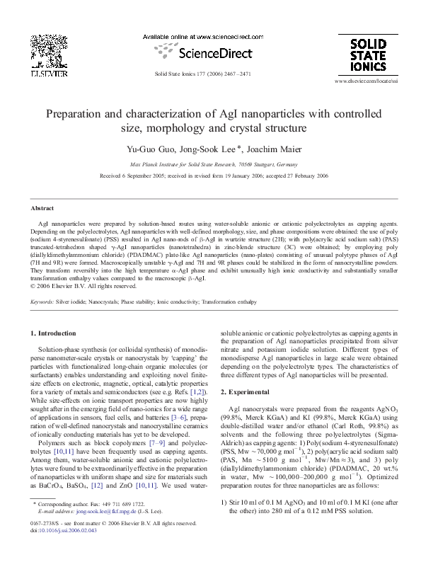 (PDF) Preparation and characterization of AgI nanoparticles with ...