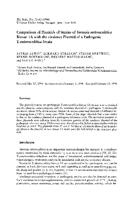 (PDF) Comparison of plasmids of strains of Yersinia enterocolitica ...