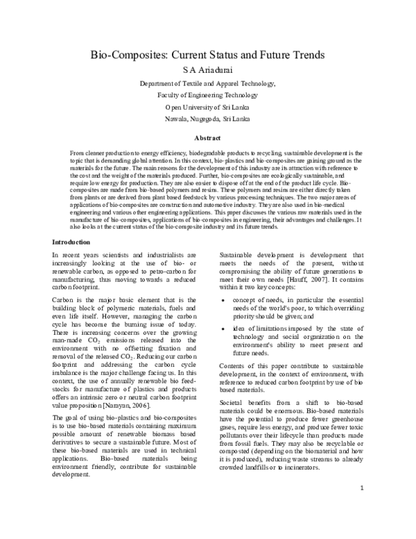 (PDF) Bio-Composites: Current Status and Future Trends