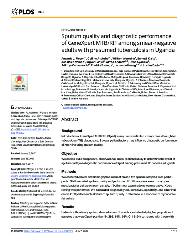 (PDF) Sputum quality and diagnostic performance of GeneXpert MTB/RIF ...
