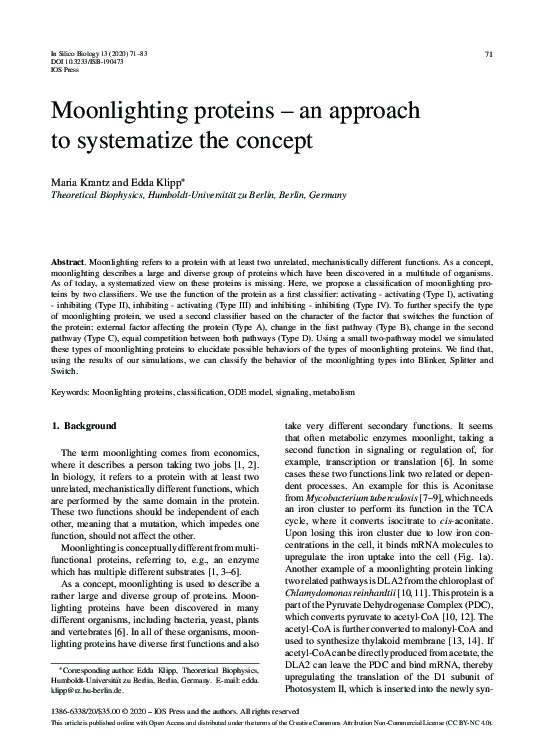 (PDF) Moonlighting proteins - an approach to systematize the concept