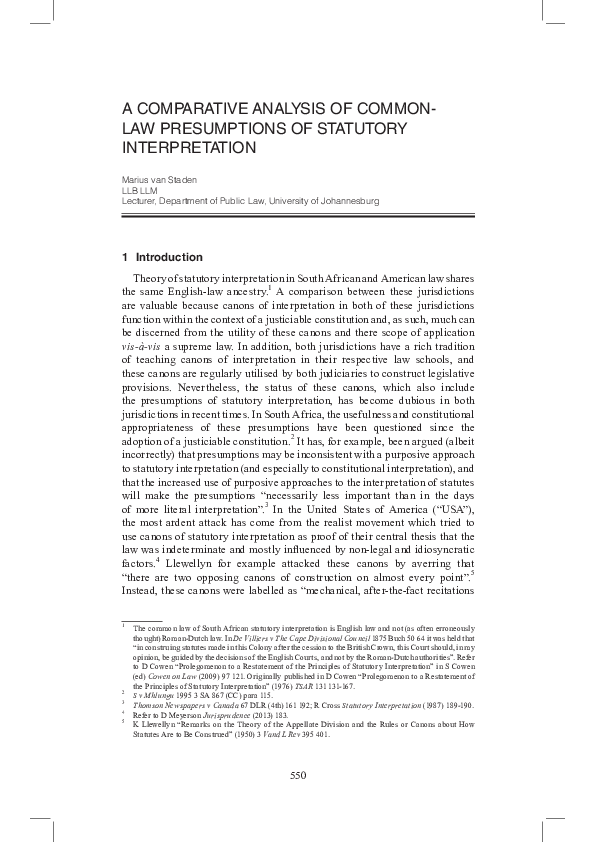 (PDF) A COMPARATIVE ANALYSIS OF COMMON-LAW PRESUMPTIONS OF STATUTORY ...