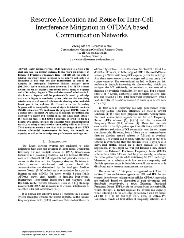 Pdf Resource Allocation And Reuse For Inter Cell Interference Mitigation In Ofdma Based