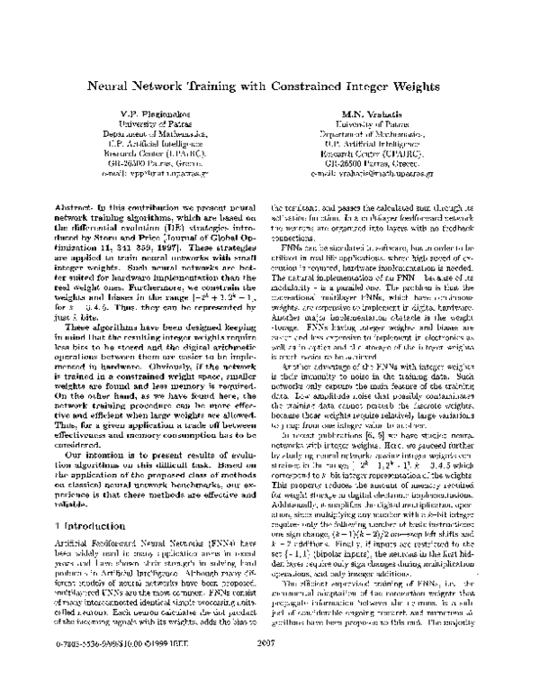 (PDF) Neural network training with constrained integer weights